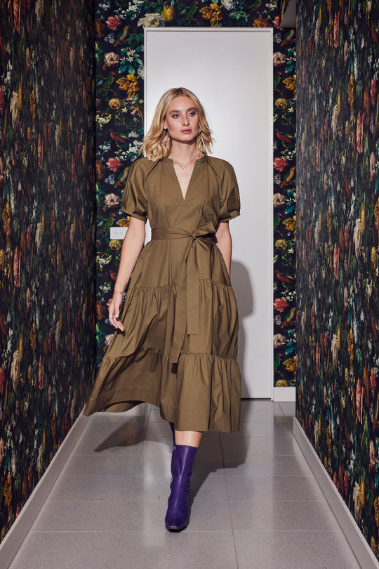 Joan Maxi Dress in Khaki in Cotton - Women's Luxury Dresses – Lindsay ...